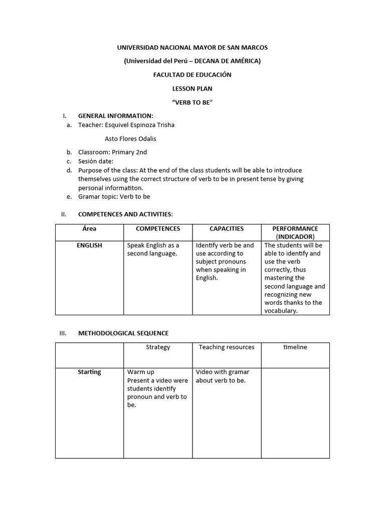 Lesson Verb To Be Pdf English Language Verb