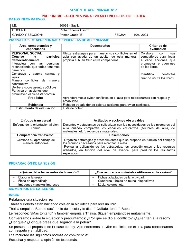Sesion 2 Personal Social 1 Abril | PDF | Evaluación | Aprendizaje Sesion 2 Personal Social 1 Abril | PDF | Evaluación | Aprendizaje
