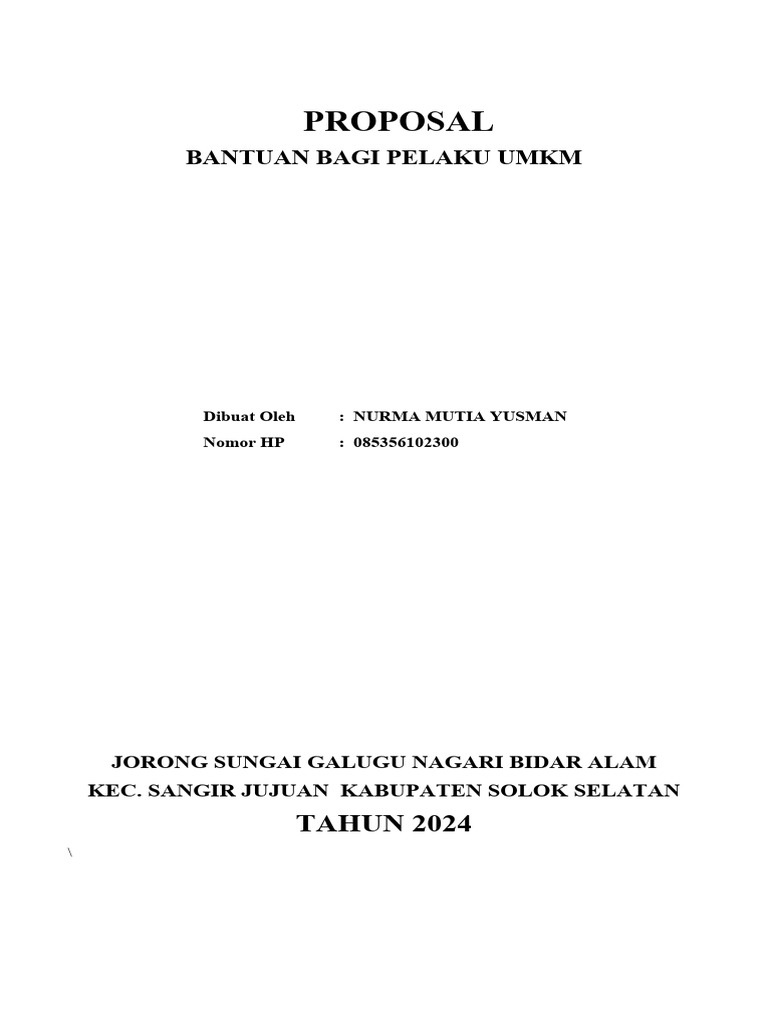 Proposal Umkm Nurma Mutia | PDF