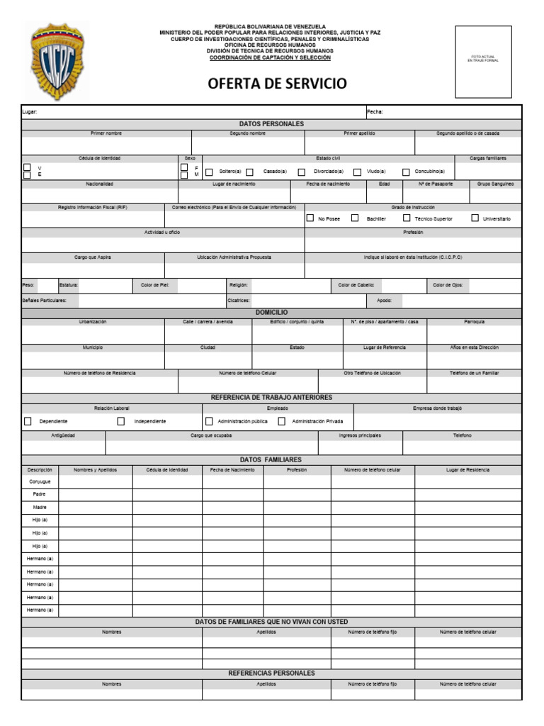 Formato Oferta de Servicio Cicpc Actualizada | PDF | Documento de identidad