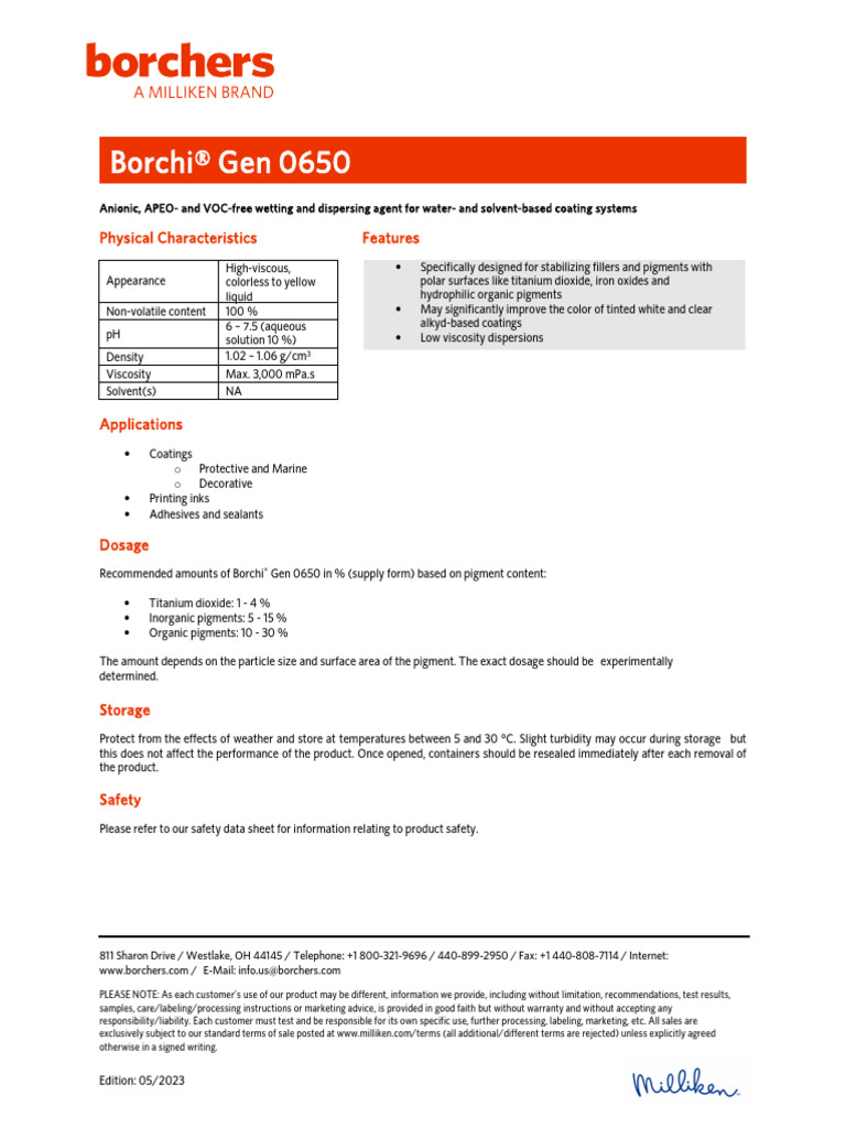 Borchi Gen 0650 TDS | PDF | Pigment | Titanium Dioxide