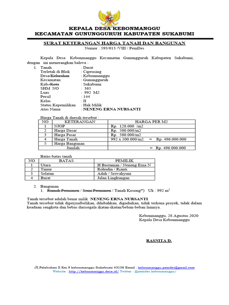 SURAT KETERANGAN HARGA TANAH DAN BANGUNAN | PDF