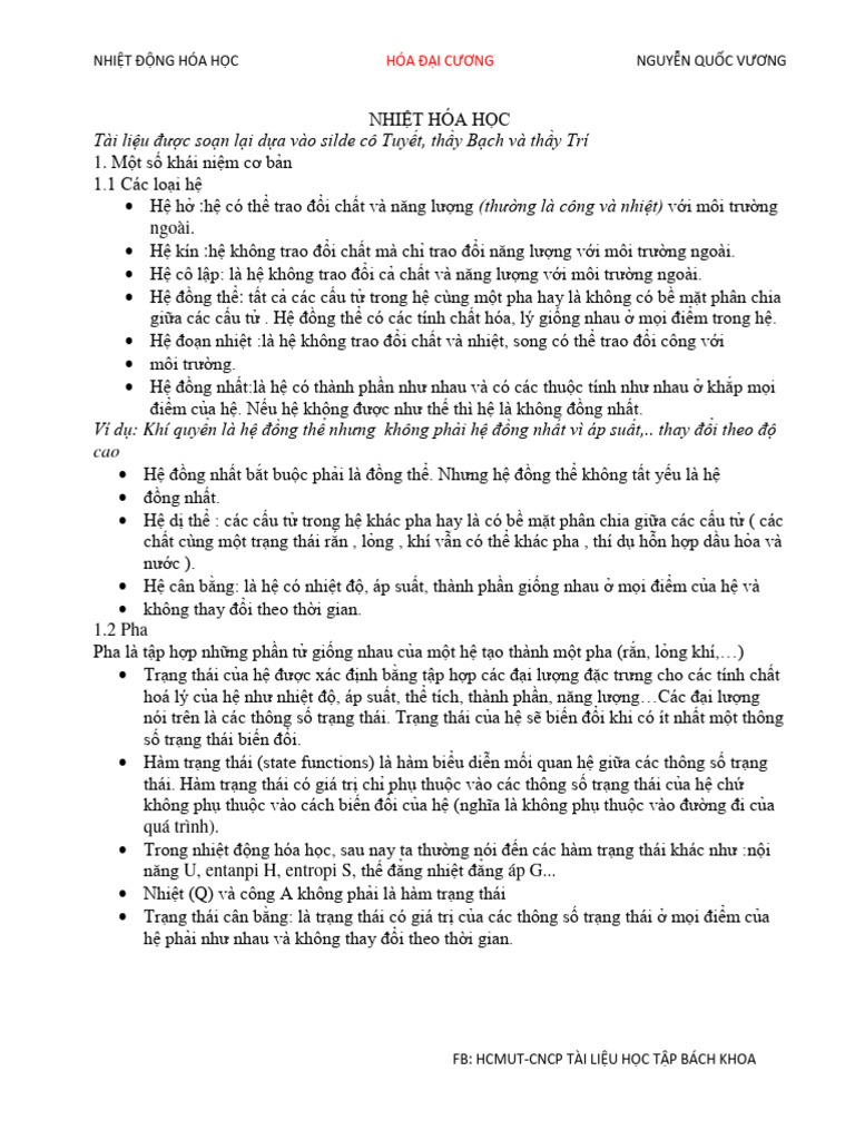 Nhiệt Hóa Học K23 | PDF