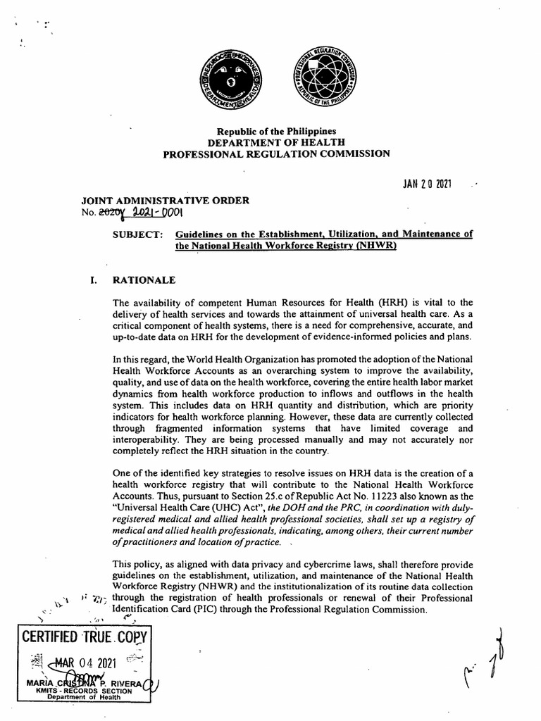 DOH PRC Joint Memorandum Order No 2021 0001 | PDF | Health Human ...