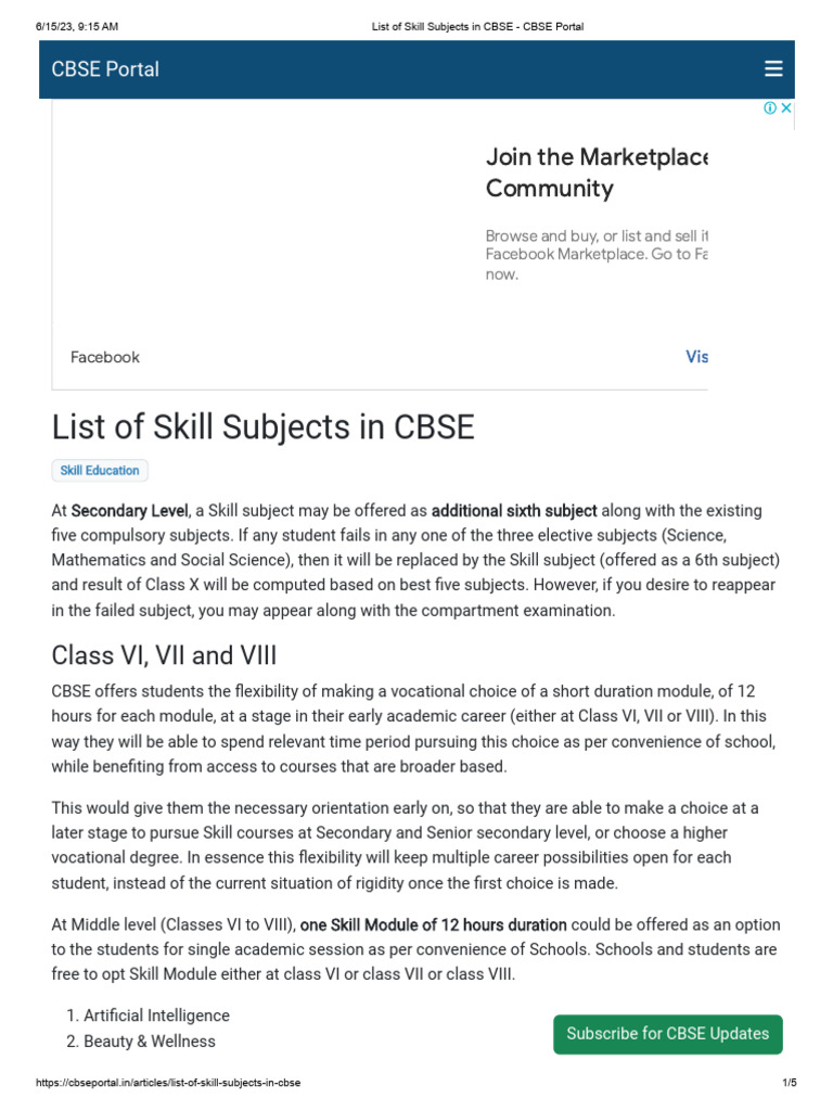 List of Skill Subjects in CBSE - CBSE Portal | PDF | Business | Computers