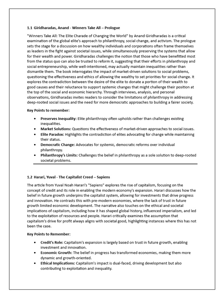 CCH Short Article Summaries and Key Points | PDF | Socialism | Capitalism