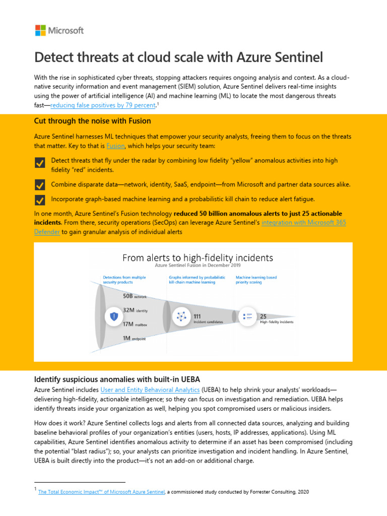 Data Sheet Detecting Threats With Azure Sentinel Pdf Machine Learning Computer Security