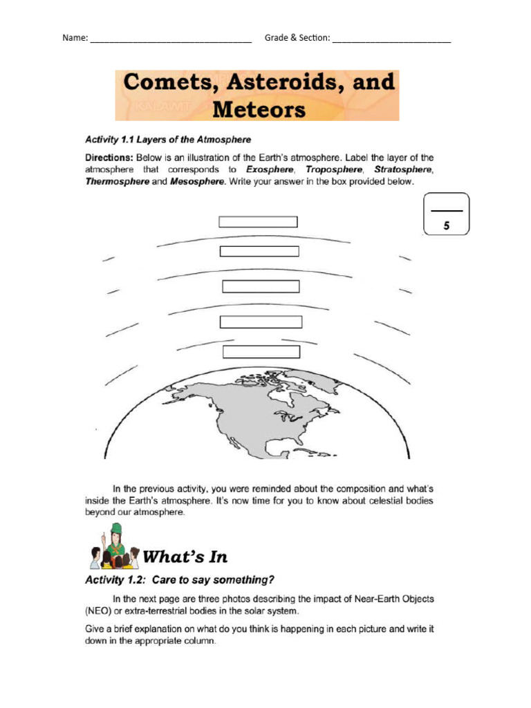 COMETS-ASTEROIDS-AND-METEORS_MODULE-ACT_SHEETS | PDF