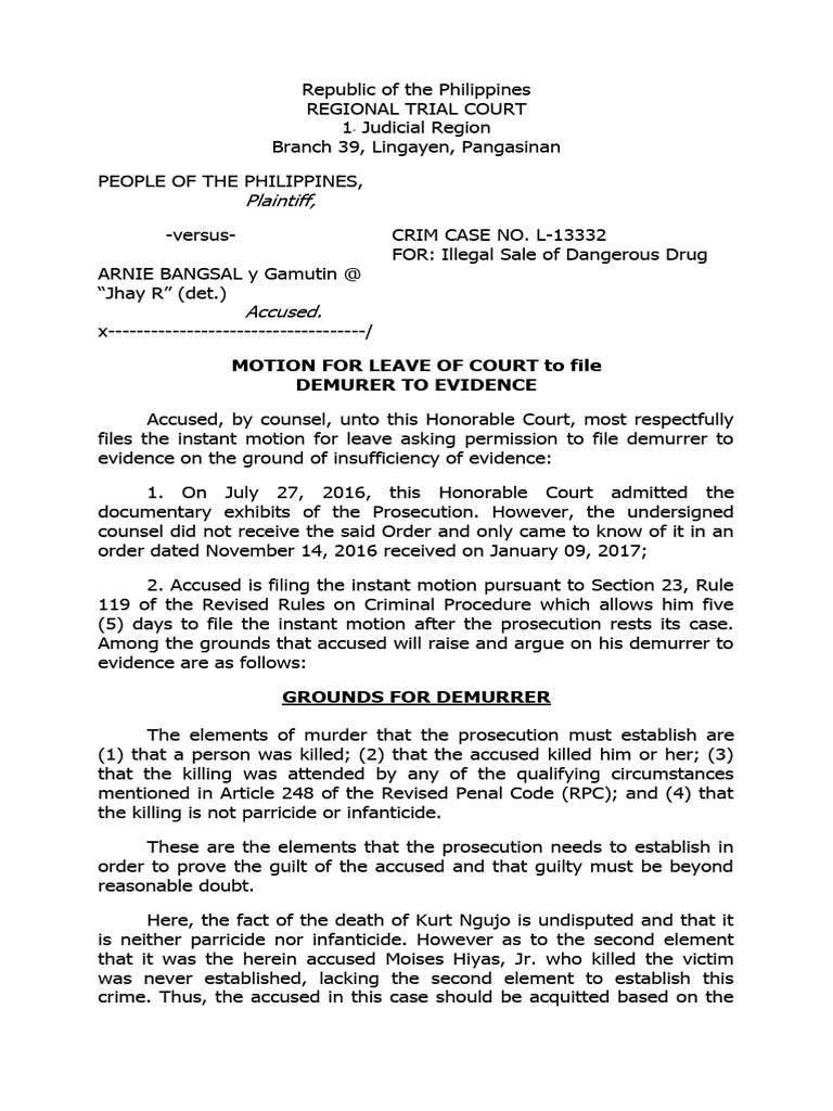 Demurrer Template | PDF | Witness | Prosecutor