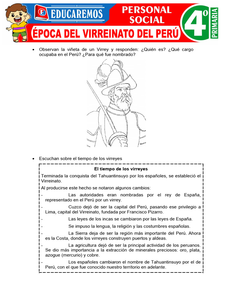 Epoca Del Virreinato Del Peru para Cuarto Grado de Primaria | PDF | Perú