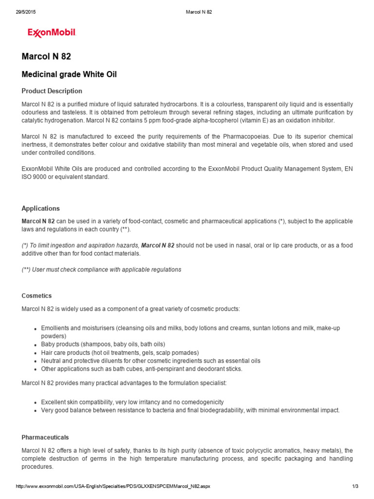 Marcol N 82 | PDF | Cosmetics | Oil