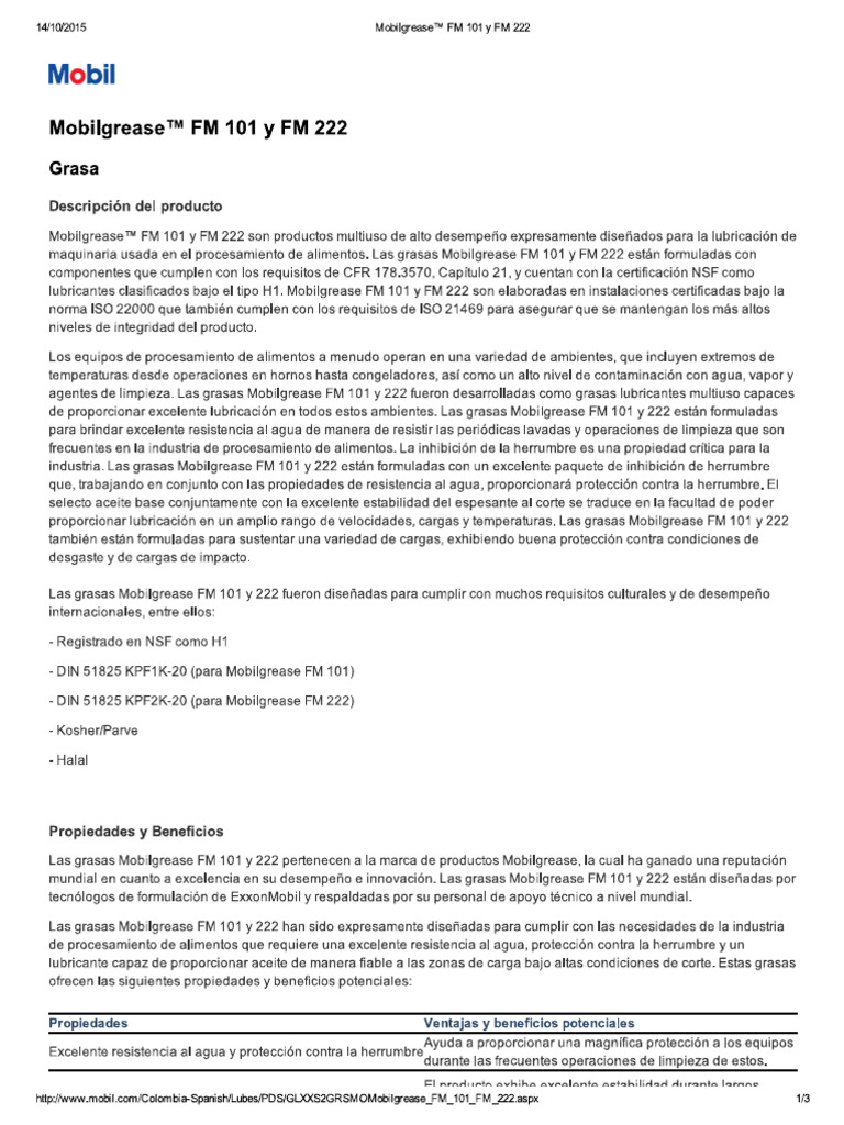 Mobilgrease™ FM 101 y FM 222 | PDF