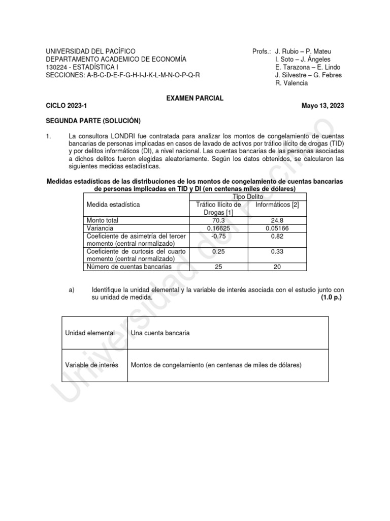 Est1-2023-1 EP - Sol | PDF | Teoría estadística