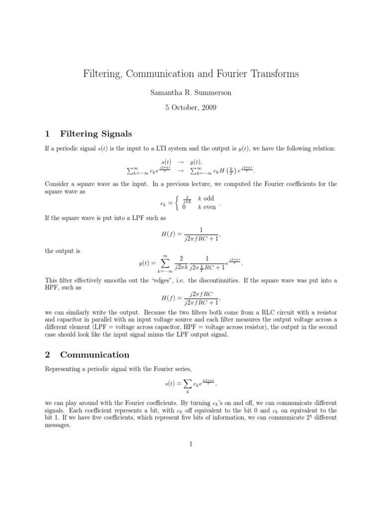 Signal Filtering and Fourier Transforms | PDF | Spectral Density ...