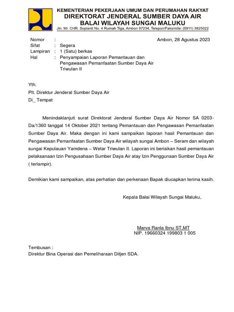 surat penyampaian laporan | PDF