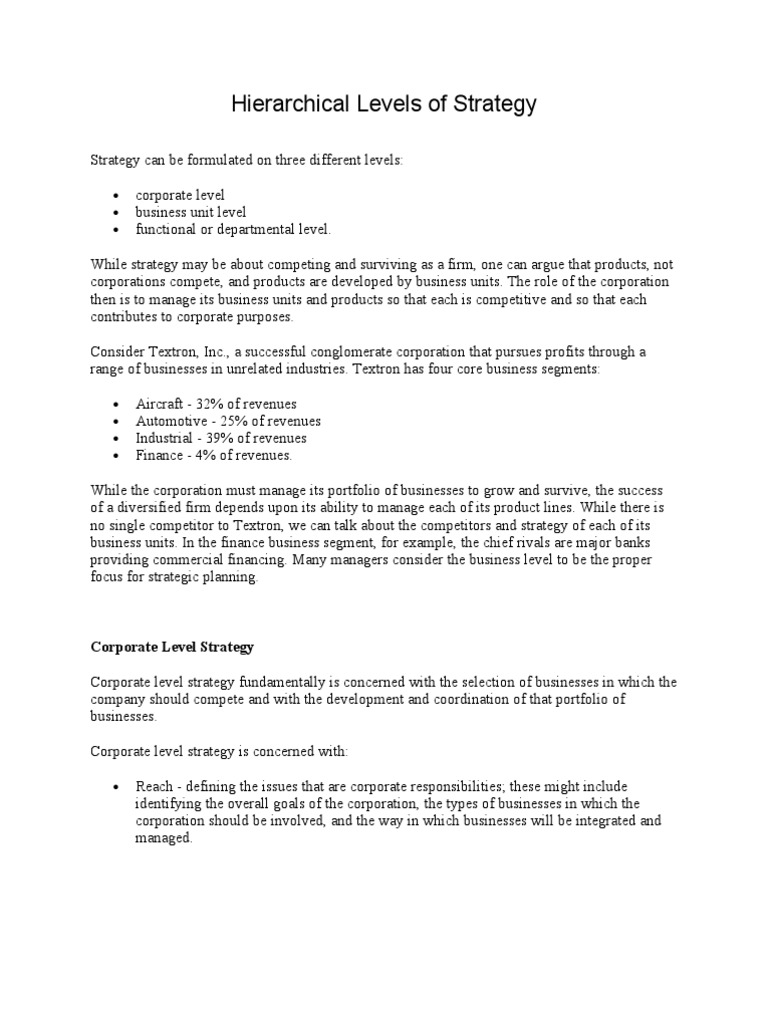 Hierarchical Levels of Strategy | PDF | Competitive Advantage ...
