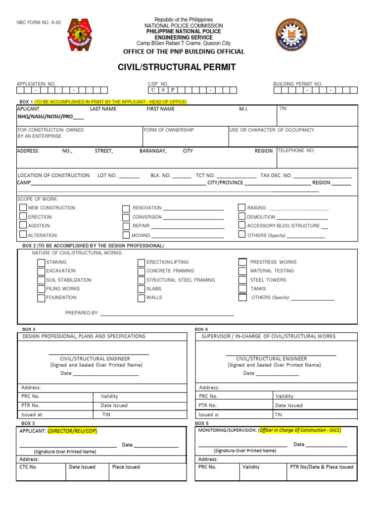 02-NBC-Form-No-A-02-Civil-Structure-Permit-edited | PDF | Specification ...