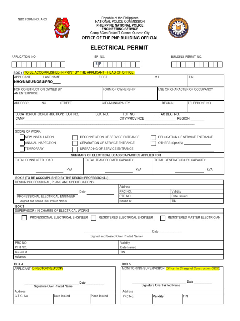Electrical Permit Application Form A-03 | PDF