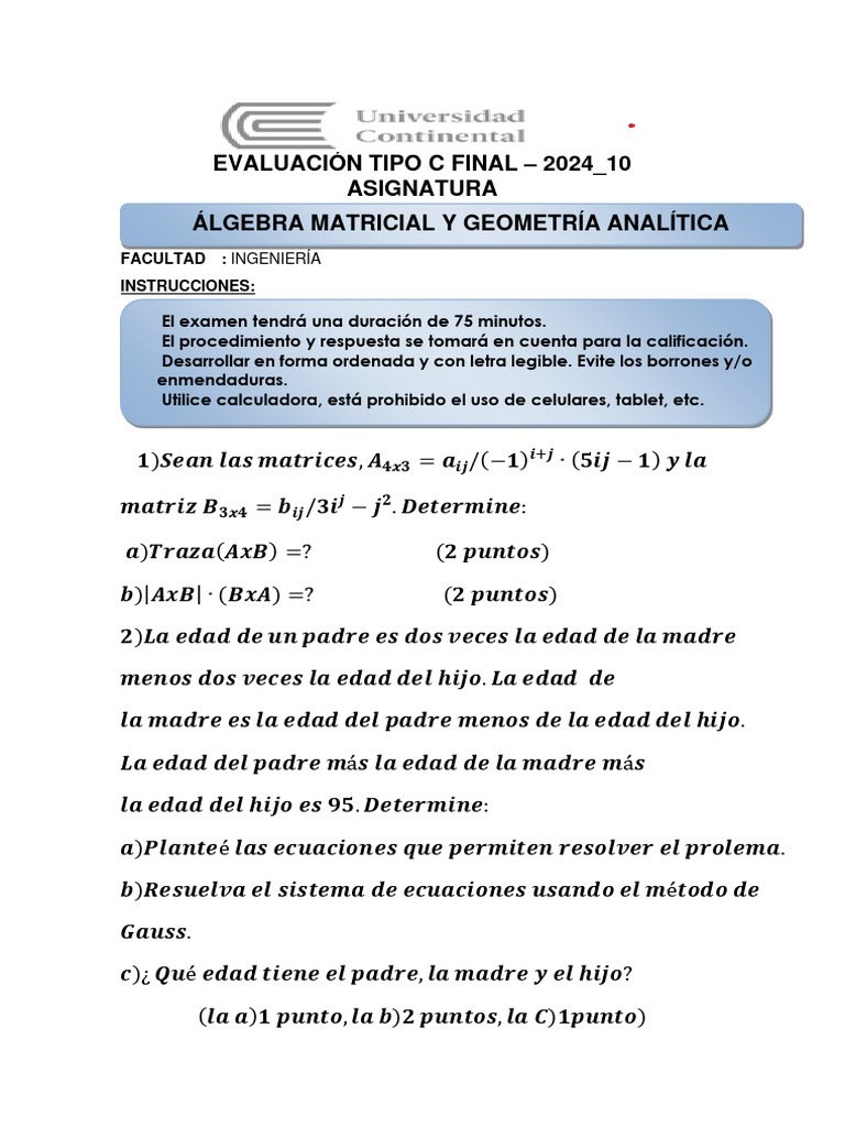 Evaluación Tipo C Final de Algebra para Modelo PDF | PDF