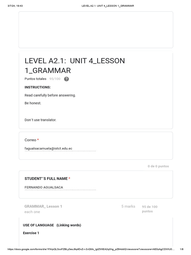 LEVEL A2.1_ UNIT 4_LESSON 1_GRAMMAR | PDF