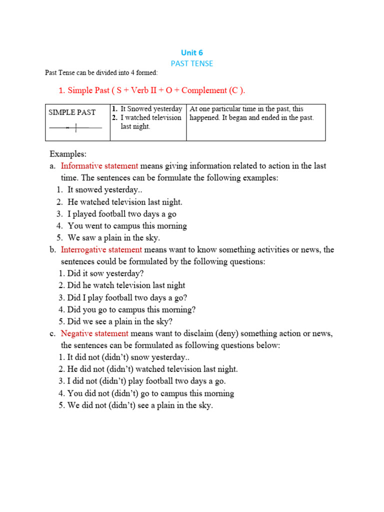 Unit 6. Past Tense | PDF | Grammatical Tense | Semantic Units