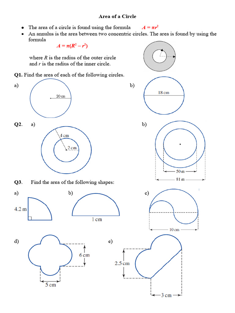 Area of a Circle and Annulus Formulas | PDF | Teaching Methods & Materials