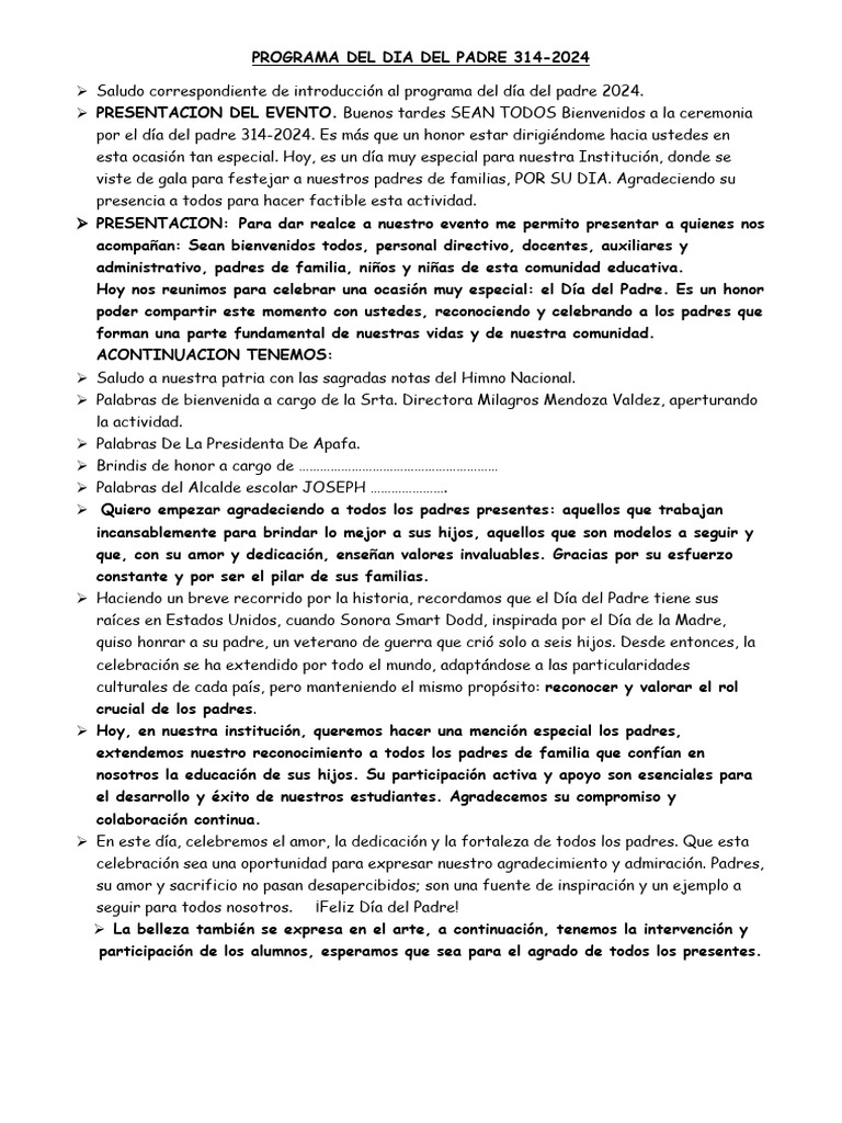 Programa Dia Del Padre | PDF