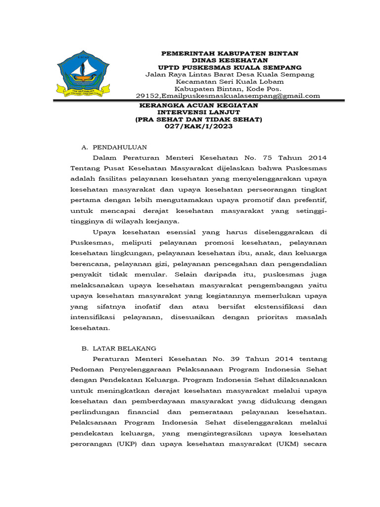 KAK Intervensi Lanjut PIS-PK 2023 | PDF