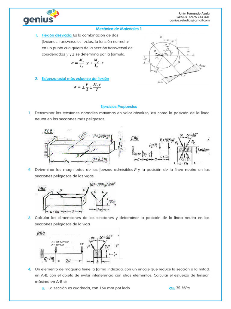 7. Esfuerzos combinados y flexión desviada (1) | PDF | Viga (Estructura) | Doblar