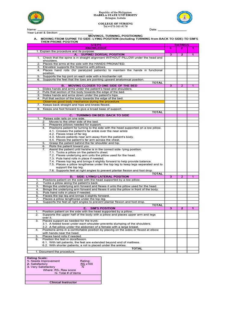 Checklist Moving Turning Positioning | PDF | Anatomical Terms Of Motion ...