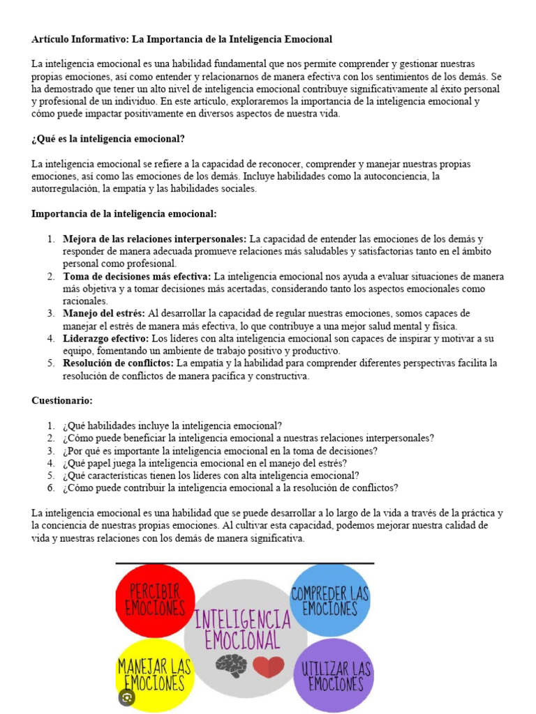 Artículo Informativo | PDF | Inteligencia emocional | Las emociones