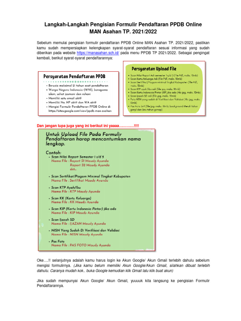 Langkah Langkah Pengisian Formulir Pendaftaran PPDB Online Man Asahan TP 2021 2022 | PDF ...