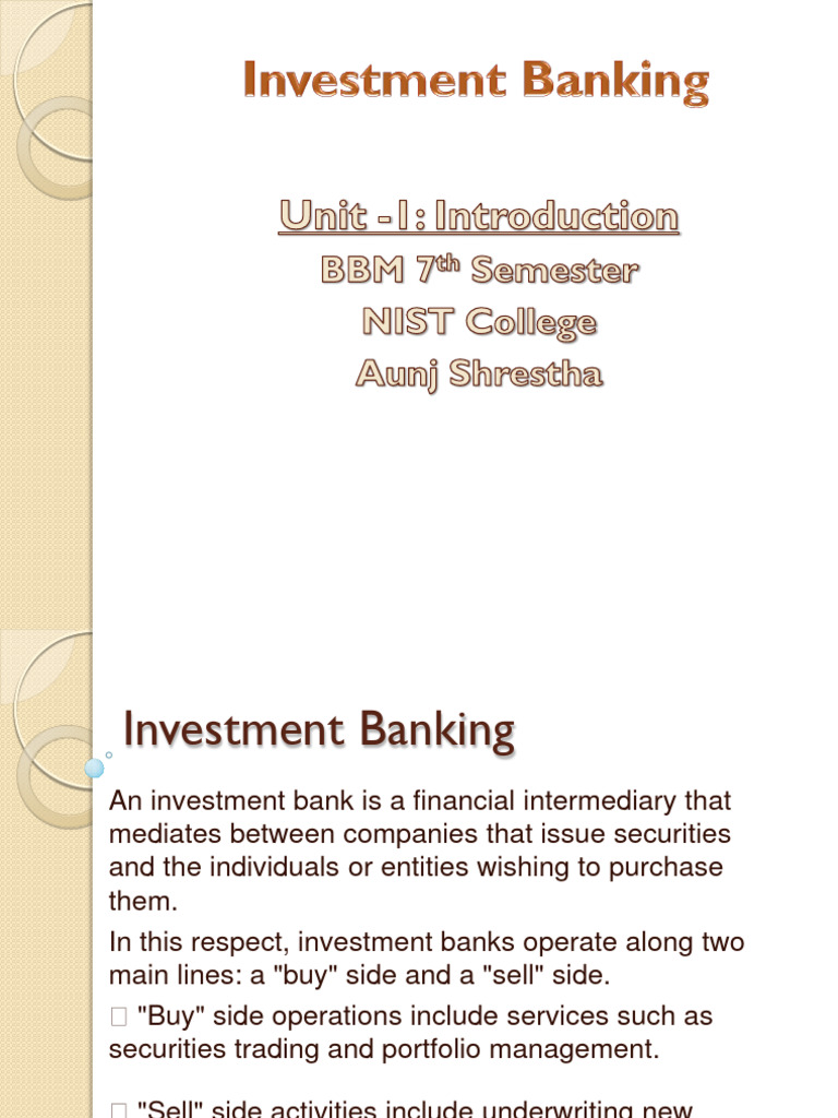 Investment Banking - Unit 1 | PDF | Mergers And Acquisitions | Foreign Exchange Market