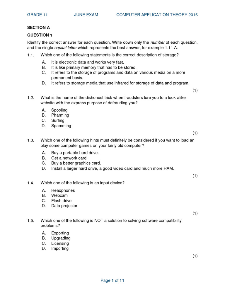 Cat Gr11 Theory June2016 Exam-mrs-Vd-westhuizen | PDF | Tablet Computer | Computer Virus