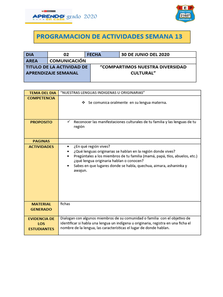 Programacion Diaria | PDF | Perú | Aprendizaje