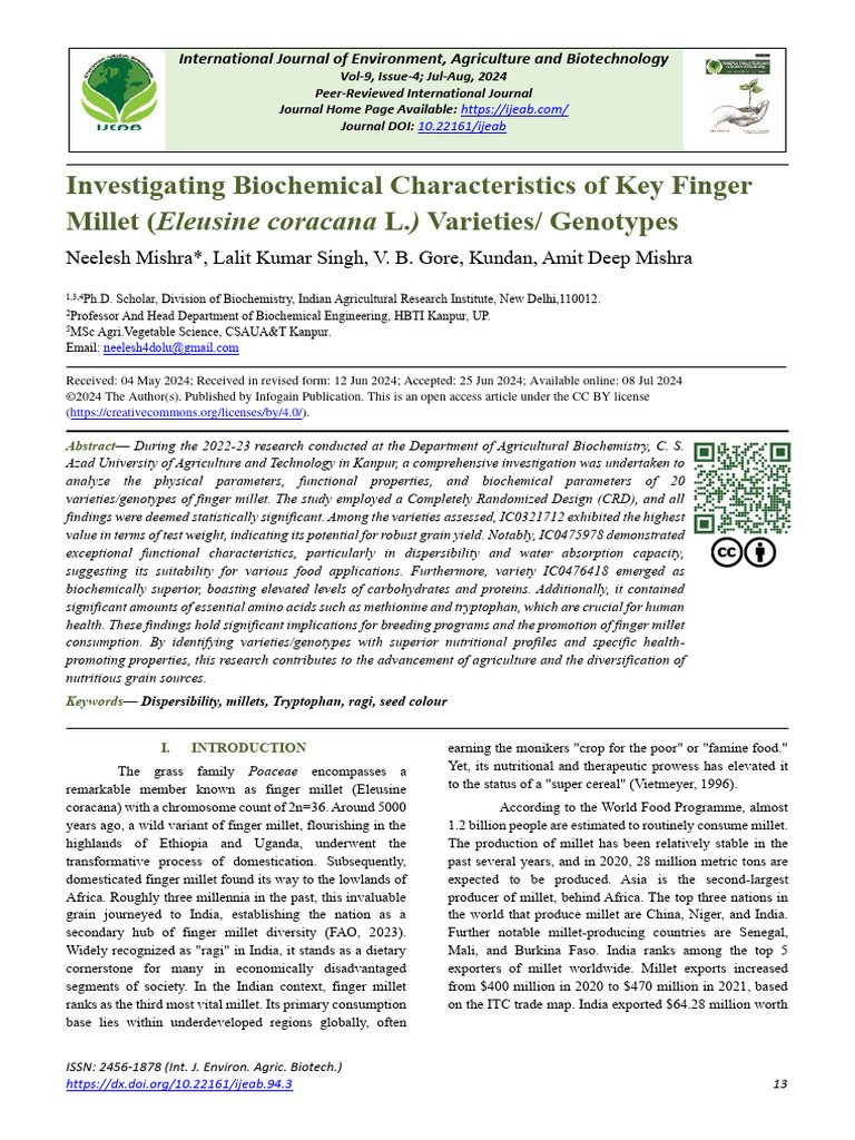 Finger Millet Biochemical Insights | PDF | Proteins | Tryptophan