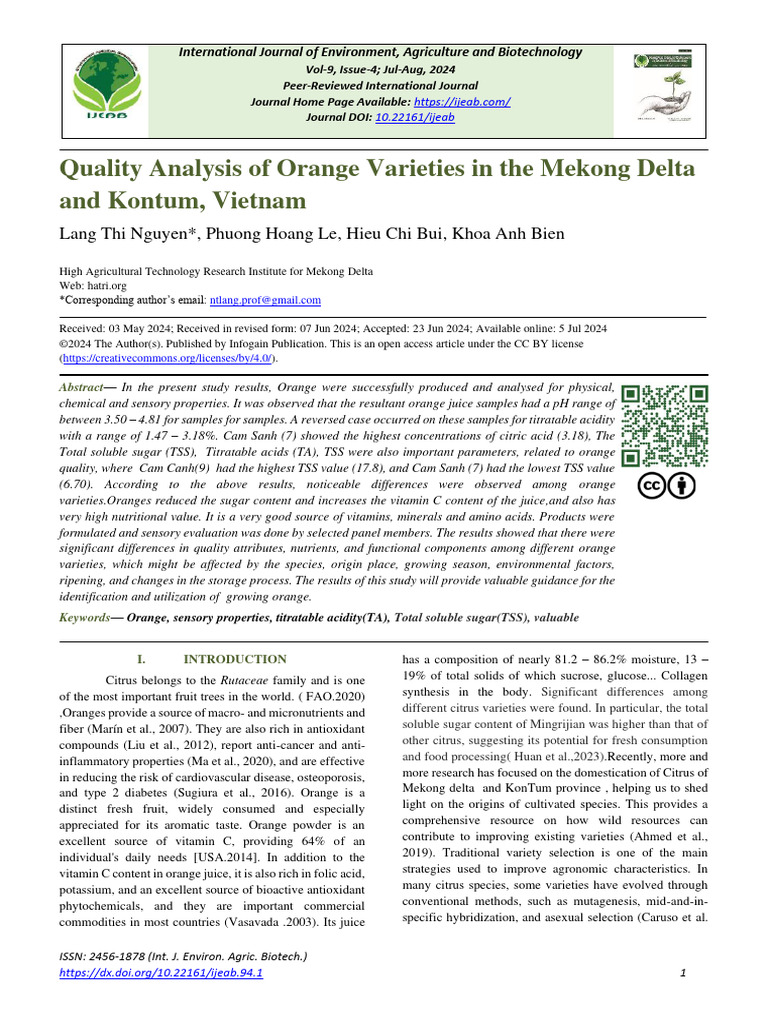 Quality Analysis of Orange Varieties in The Mekong Delta and Kontum ...