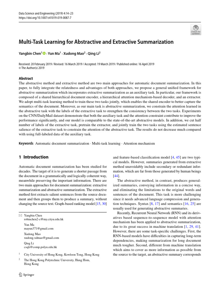 Multi Task Learning For Abstractive and Extractive Summarization | PDF ... Multi Task Learning For Abstractive and Extractive Summarization | PDF ...