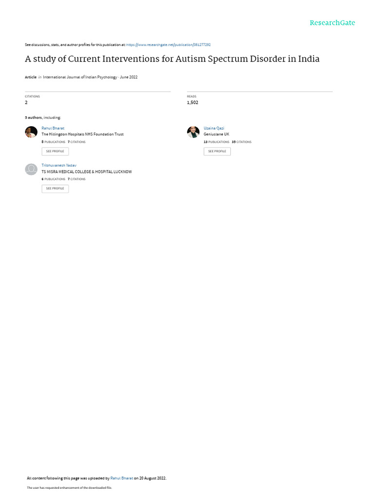 Autism India | PDF | Autism Spectrum | Behavioural Sciences