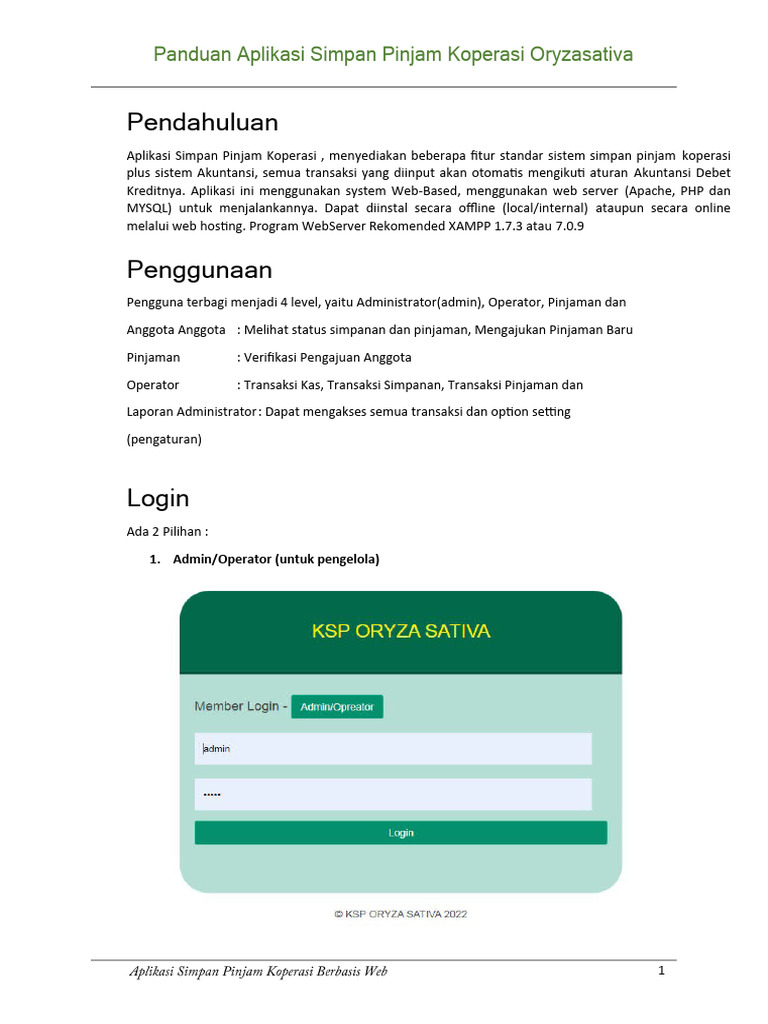 Panduan Aplikasi Simpan Pinjam Koperasi Oryzasativa | PDF