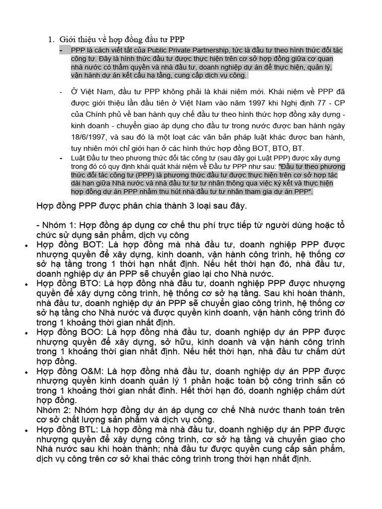 Giới thiệu về hợp đồng đầu tư PPP | PDF