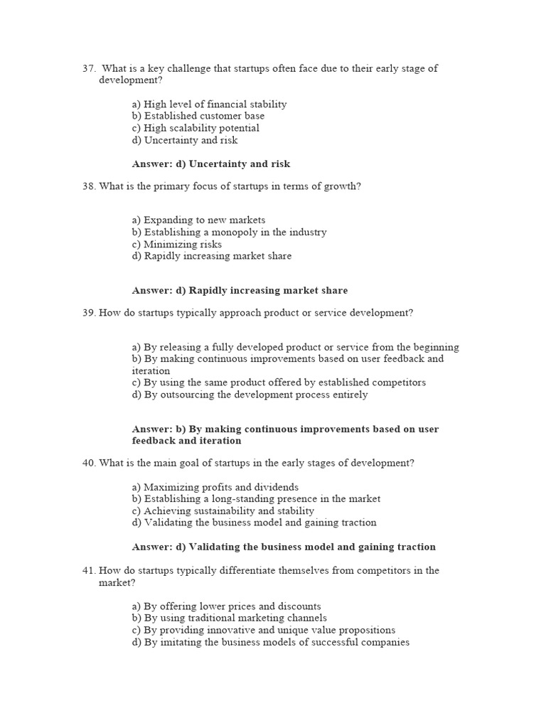 Quiz Questions II - Set | PDF | Startup Company | Small Business ...