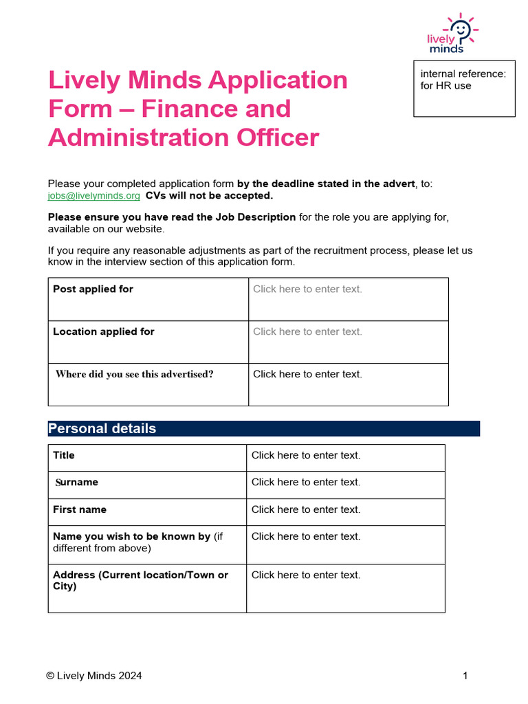 Lively Minds Finance Officer Application Form | PDF | Résumé