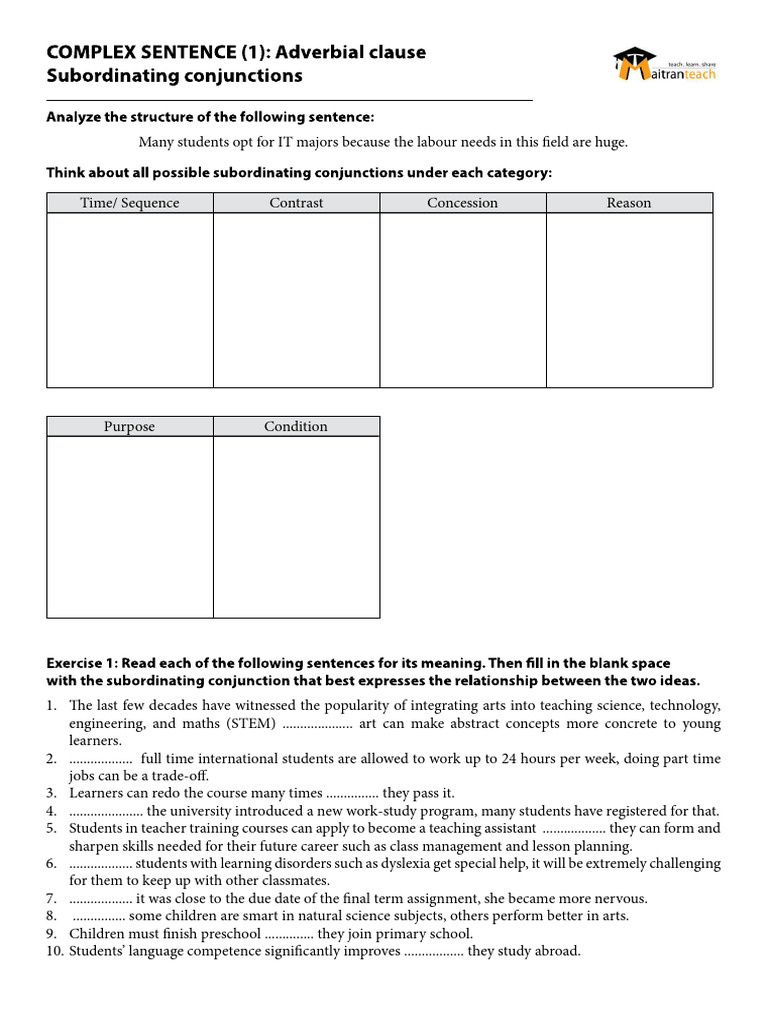 Syllabus 3 - Complex Sentence - Adverbial Clause | PDF | Learning ...