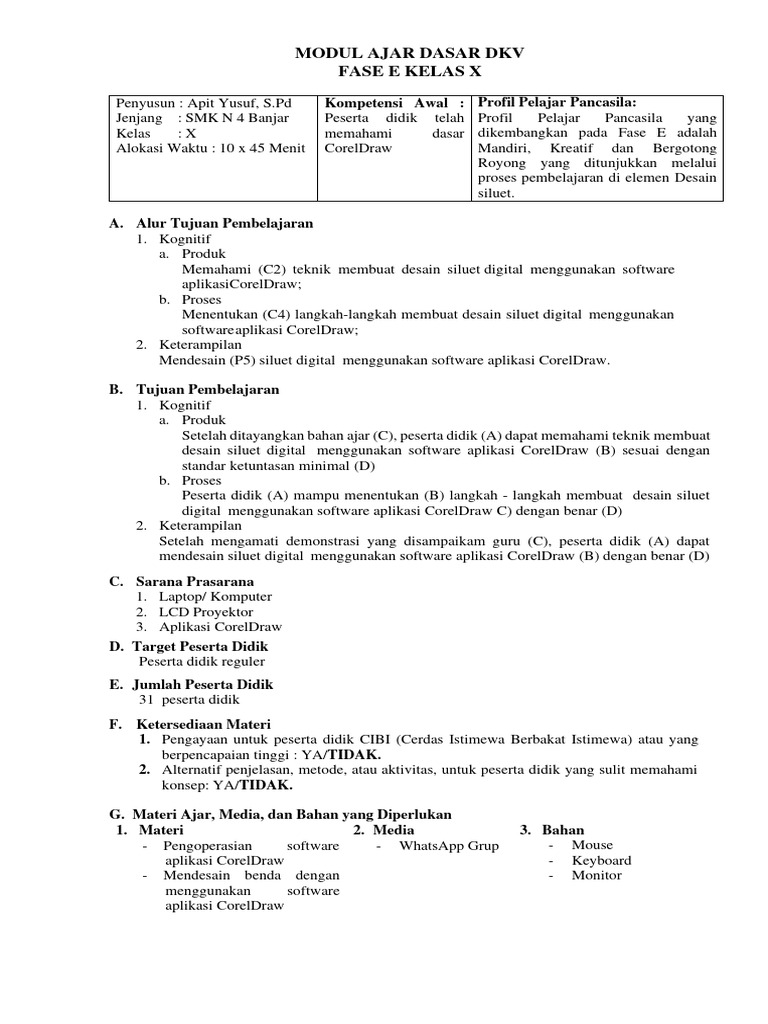 Modul Ajar PJBL KOMPUTER GRAFIS-DKV-Siluet | PDF