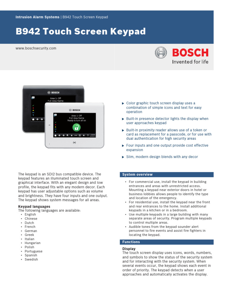 B942 Touch Screen Keypad | PDF | Security Alarm | Icon (Computing)