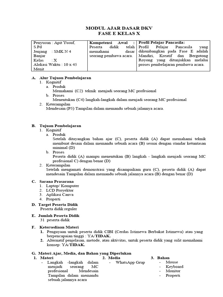 Modul Ajar Materi MC DKV | PDF | Karier & Perkembangan
