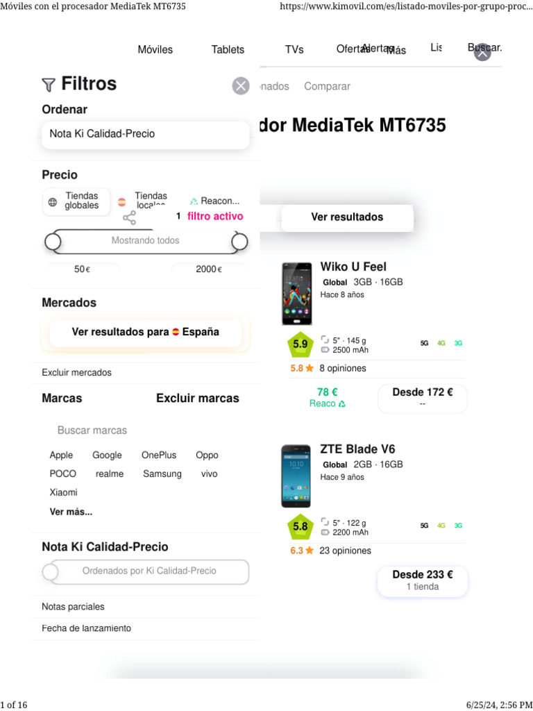 Móviles Con El Procesador MediaTek MT6735 | PDF | Xiaomi | Electrónica de consumo