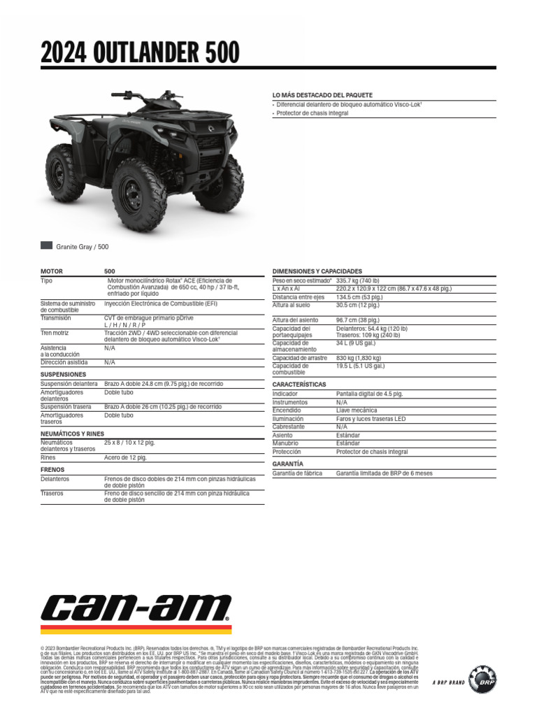 Can Am Orv Atv My24 Recutility Out 500 Ggray Spec 8.27x11.6 Latam MXSP ...