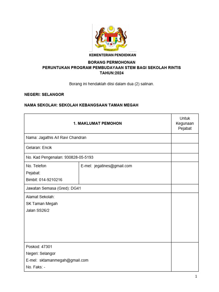 Borang Permohonan Peruntukan Pembudayaan Stem Final | PDF ...